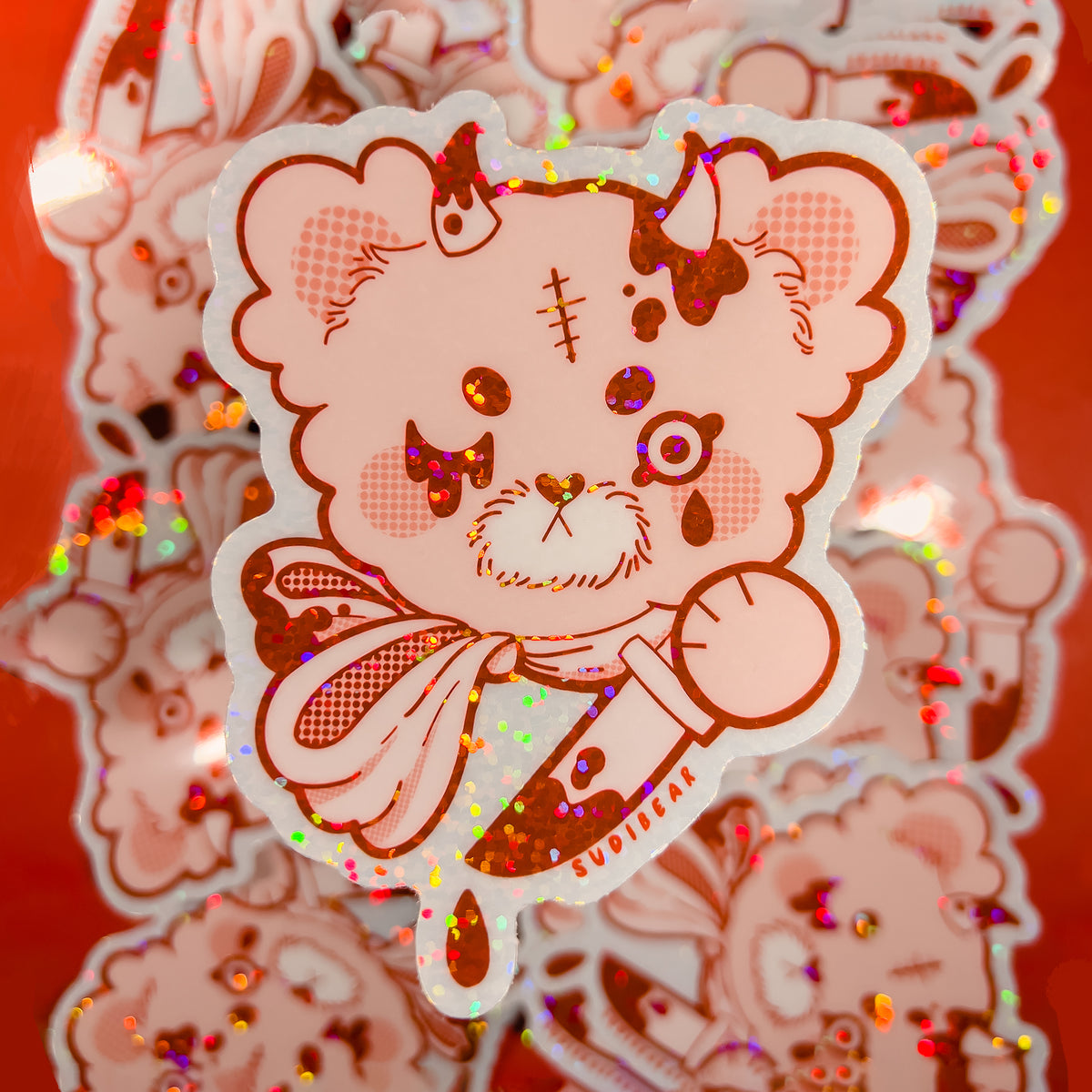 Stabby Bear Vinyl Holo Sticker | SudiBear